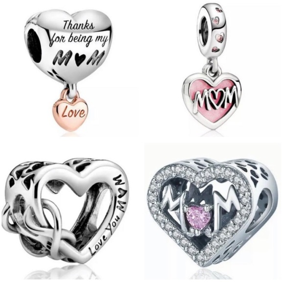 Jewelry | 4 Pc Sparkling Infinity Heart Mom Script Heart Bead ...